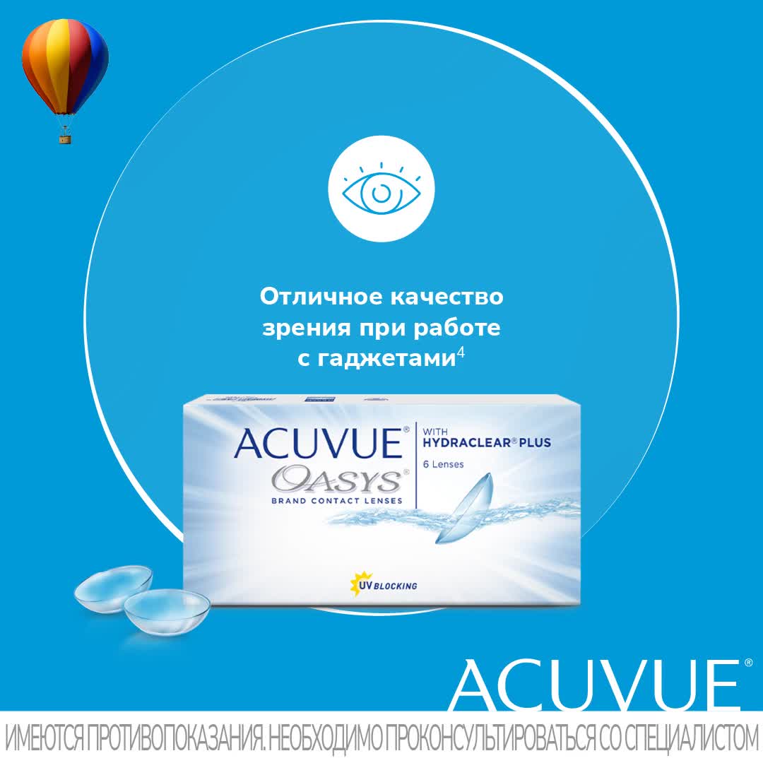 Контактные линзы Acuvue Oasys, 6 шт, +3.75, R:8,8, режим ношения ...