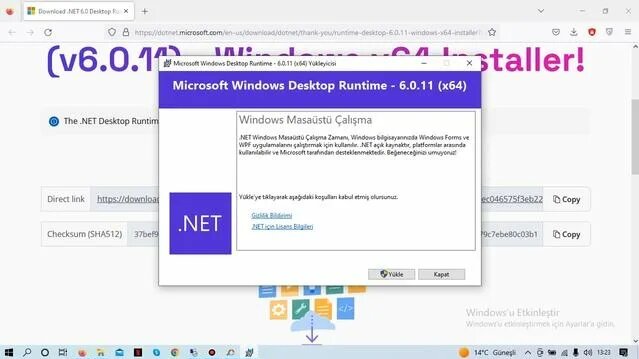 NET 6.0 Desktop Runtime (v6.0.11) - Windows x64 Installer kurulum ...