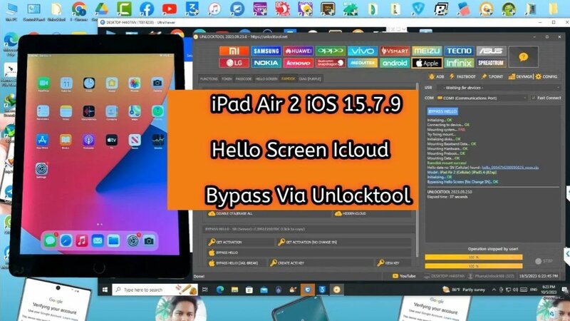 iPad Air 2 IOS 15.7.9 Hello Screen iCloud Bypass Via Unlocktool ...