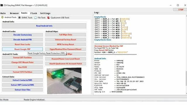 Samsung M127f снятие гугл аккаунта по ISP соединению через Z3X EFM ...