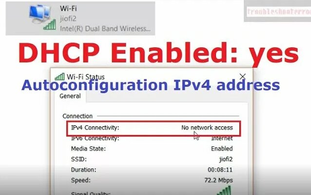 Wi-Fi status IPv4 Connectivity No network access. DHCP Enabled but ...