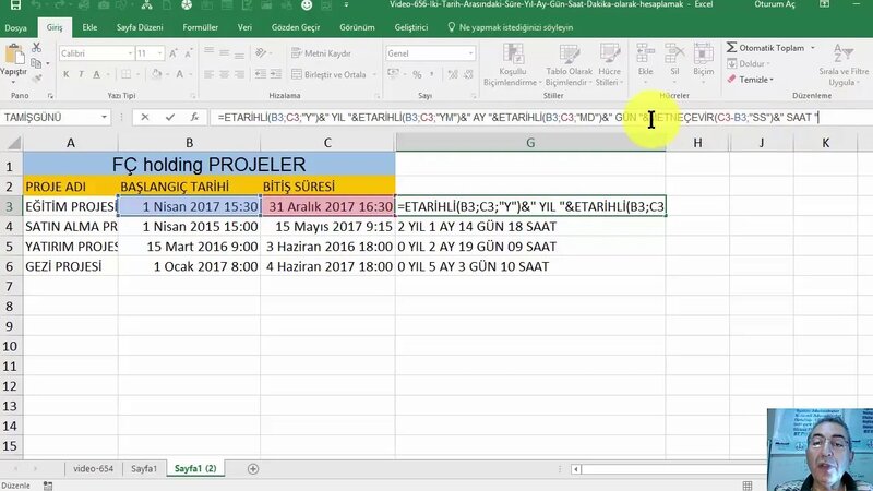 Excelde İki Tarih Arasındaki Süreyi Yıl Ay Gün Saat ve Dakika olarak hesaplamak - Yandex Video ...