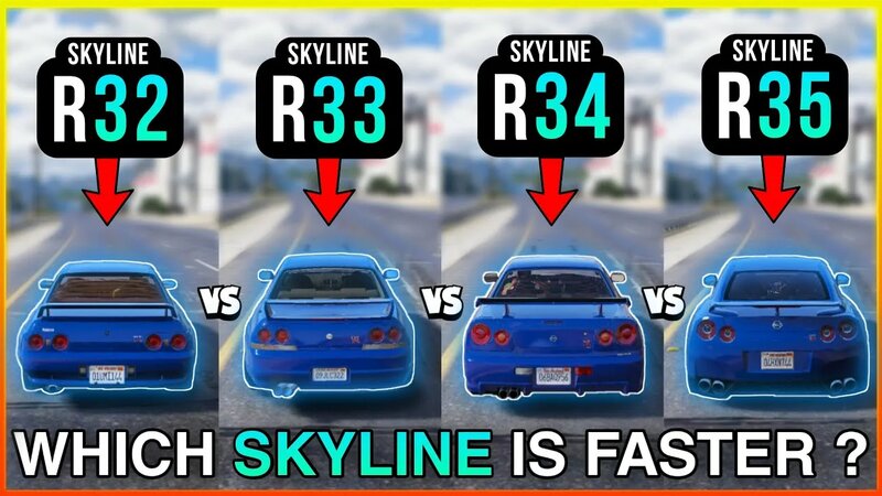 GTA 5 : nissan skyline gt-r R32 vs R33 vs R34 vs R35 top speed ...