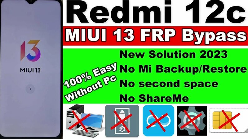 Redmi 12c FRP Bypass MIUI 13 - No backup Activity Launcher - No space ...