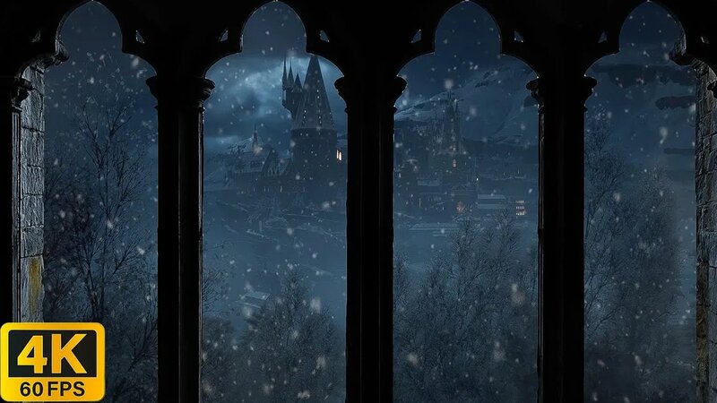 4K Harry Potter Winter Window View - Hogwarts Snow Ambience & Wind ...