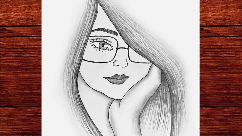 Gözlüklü Güzel Kız Çizimi - Karakalem Gözlük Takan Kız Çizimi - Cizim ...