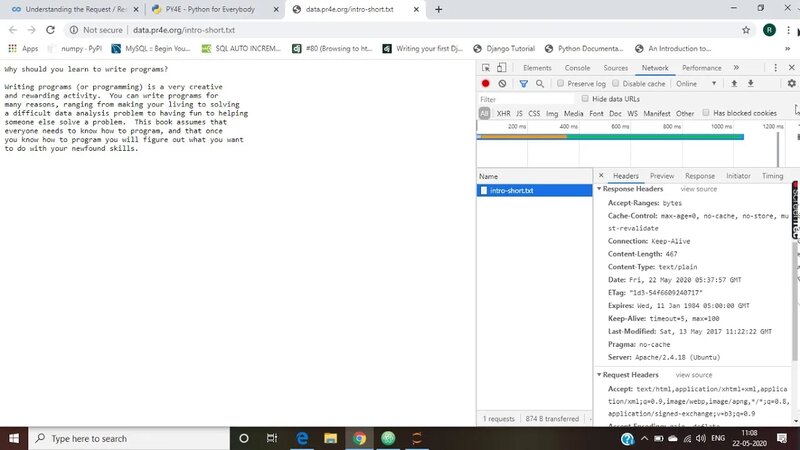 using python to access web data week 3 Request / Response cycle ...