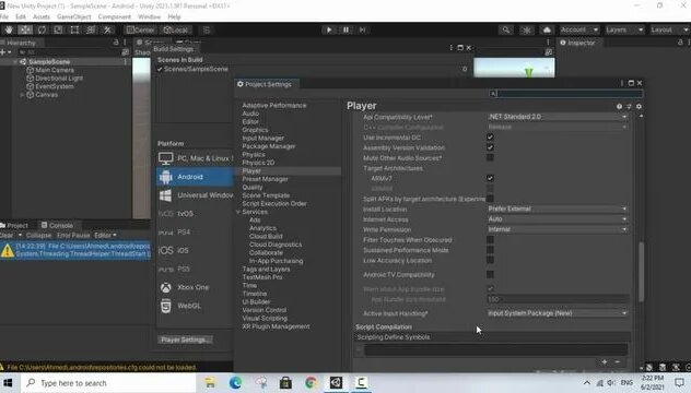 You are trying to read input using the unityengine.input class ...