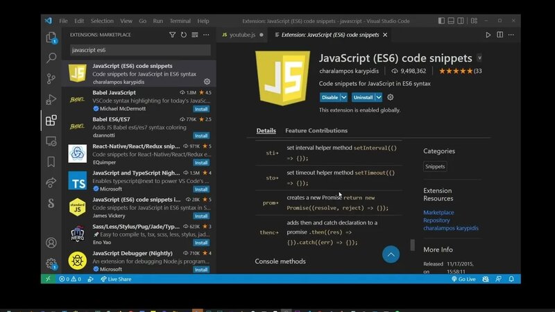 VSCode JavaScript ES6 Code Snippets Extension / How To Use Tutorial ...