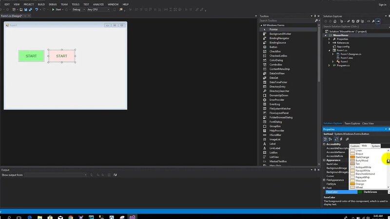 Visual Studio Button, Changed Color when Mousehover and Leave using C# ...