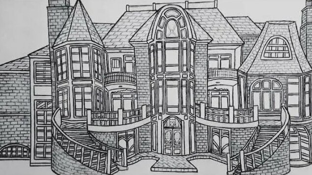 Villa çizimi adım adım çizim/ev çizimi/Step by step and detailed villa ...