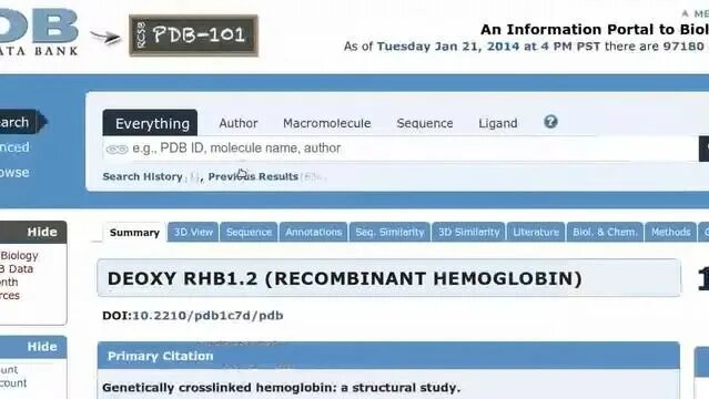 Display various PDB file formats of a hemoglobin 3D structure ...