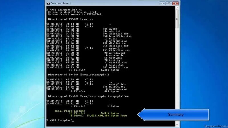 MS-DOS DIR /S Command - How to list files in current directory and all ...