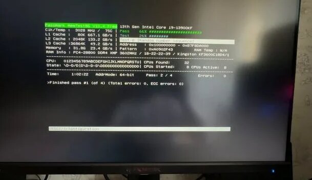 Memtest DDR 4 DIMM 32Gb Pc28800, 3600Mhz, Kingston FURY Beast Black ...