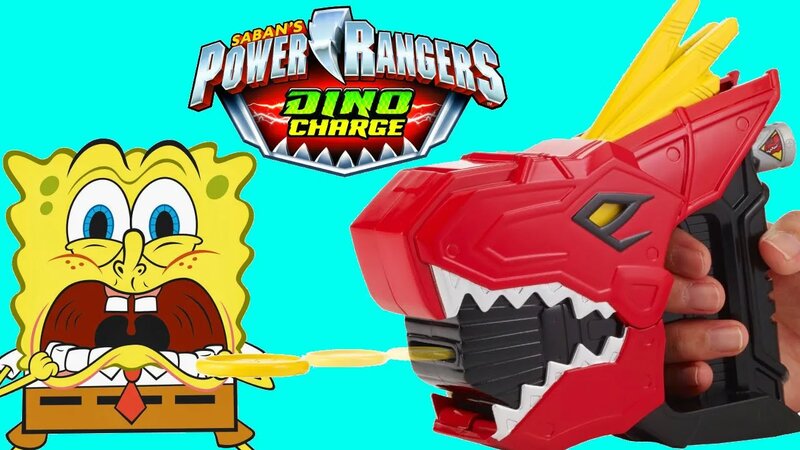 Power Rangers VS Spongebob TOYS Dino Charge T-Rex Launcher Toy Review ...