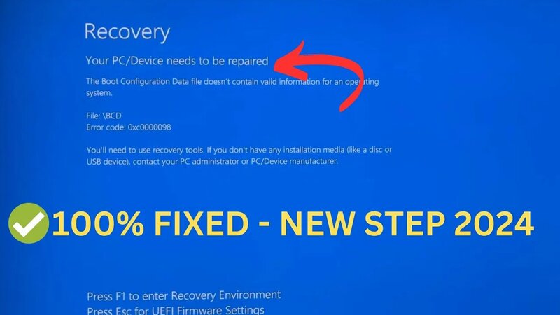Your PC/Device Need to be Repaired BCD Error code 0xc0000098\ Error ...