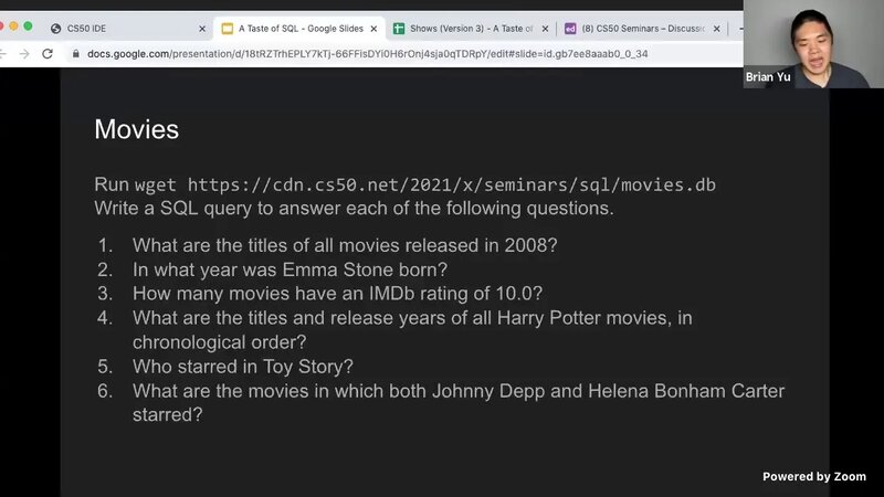 A Taste of SQL - CS50's New Year's Seminars 2021 - Смотреть онлайн в ...