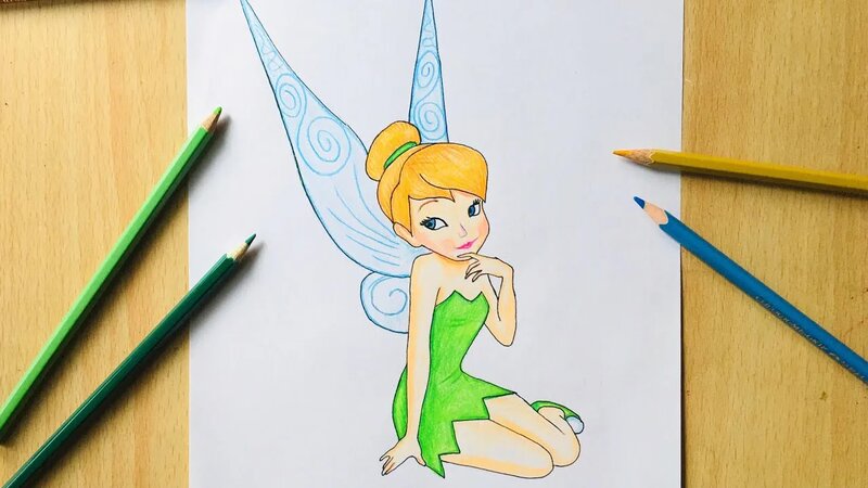 How to Draw Tinkerbell Step by Step Easy | Disney Fairy | Colored ...