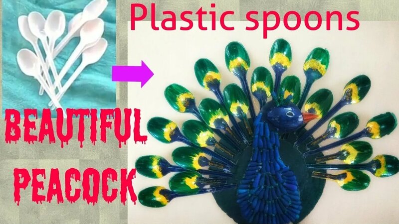 How to make Peacock From Plastic Spoons|DIY Peacock...Spoon Craft ...