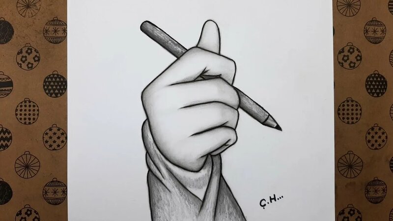 Kolay Karakalem Çizim Fikirleri, Kalem Tutan Bir El Resmi Adım Adım ...