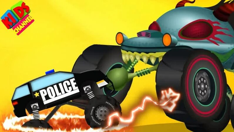 Haunted House Monster Truck vs Police Monster Truck | Halloween Videos ...