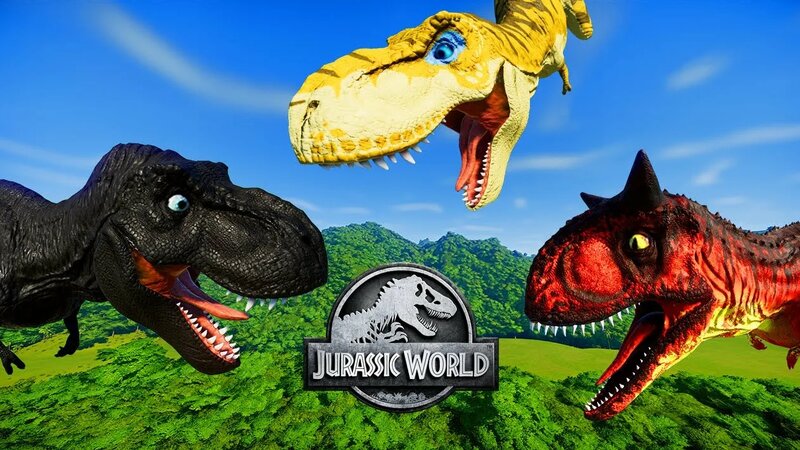 Black T-Rex vs Flaming Carnotaurus vs Desert T-Rex Dinosaurs Fighting ...
