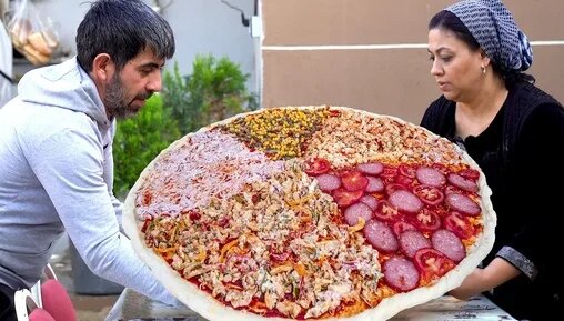 Giant 5-in-1 Pizza on Saj: Cooking in the Village on Wood - Watch ...