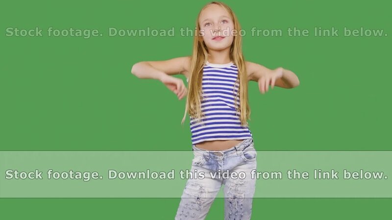 Young girl model posing front camera on green background. Girl teenager ...