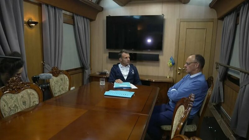 French President Macron meets German Chancellor Friedrich Merz aboard ...