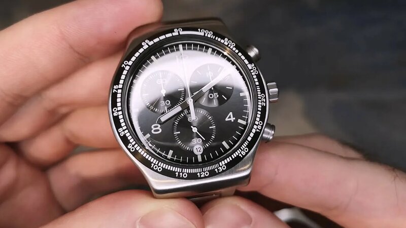 Swatch Irony Night Flight Quartz Black Dial Stainless Steel Men's Watch ...