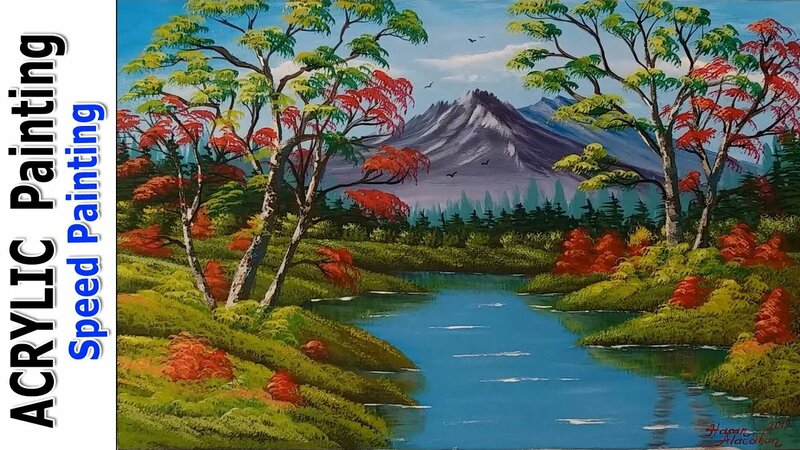 Akrilik ile Manzara Resmi Nasıl Yapılır | Speed Painting Acrylic ...