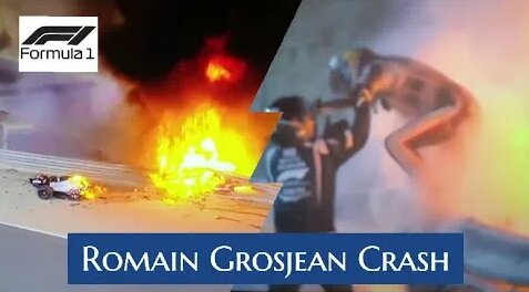 Romain Grosjean crashes into the barrier and escapes the flames in GP ...