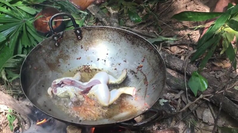 Cooking frogs in wild - Cooking Frog Recipe on a Rock Eating Delicious ...