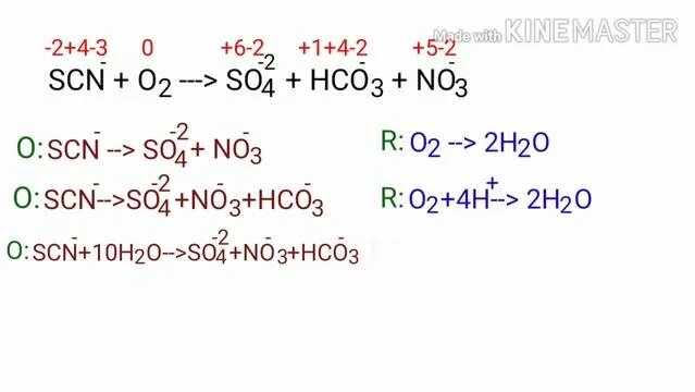 Half reaction method or ion electron method. SCN-+O2=SO42-+HCO3-+NO3 ...