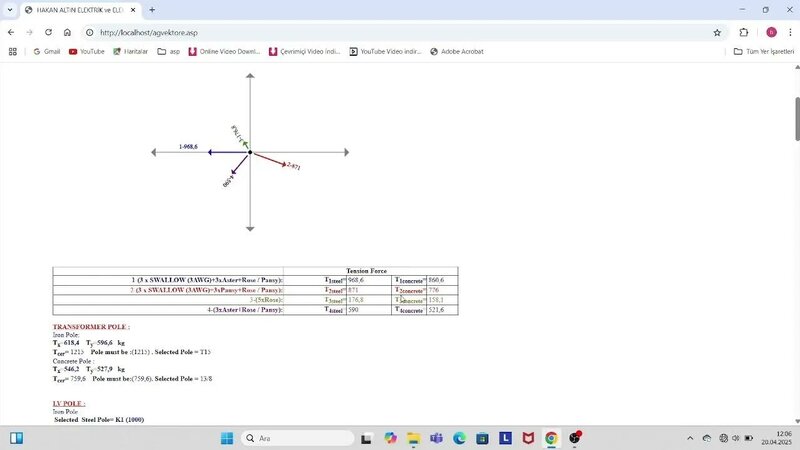 LV Overhed Line Pole Selection vector calculation Electricity AG direk ...