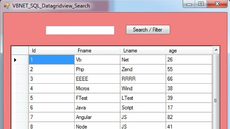 VB.NET And SQL - Datagridview Search Data Using Visual Basic .Net ...
