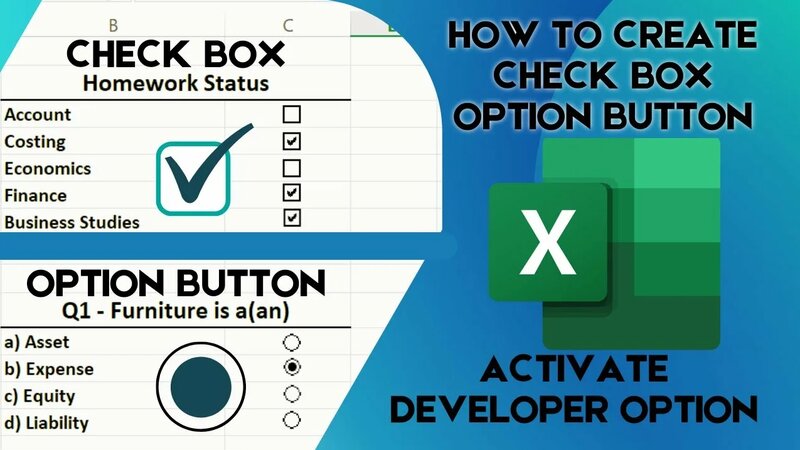 Insert Checkbox & Option Button In Excel | Enable developer tab in ...