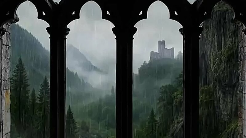 4K Rainy Medieval Castle Window View - Cozy Thunderstorm Sounds ...