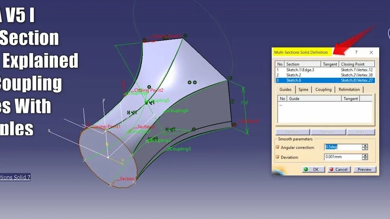 Catia V5 I Multi section solid I coupling modes I Three Profiles I ...