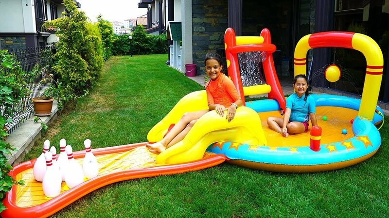 Öykü and Masal Play with Inflatable Water Slide - fun kids - Yandex ...
