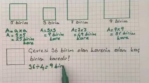 3.Sinif ALAN Ölçme.Birim KARE #alan #matematik #3sınıf #4sınıf #kare # ...
