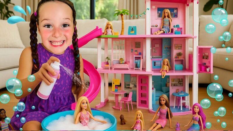Barbie Oyunları!ADA İLE Barbie RÜYA Evinde BOL Köpüklü GÜN!Barbie Dolls ...