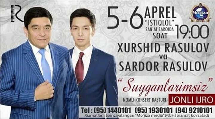 Видео Xurshid Rasulov va Sardor Rasulov - Suyganlarimsiz nomli konsert dasturi 2017 | OK.RU ...