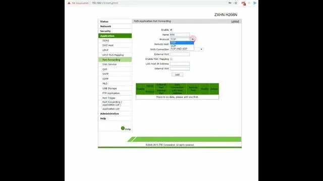 Проброс портов на модеме ZXHN H208n - Смотреть онлайн в поиске Яндекса ...