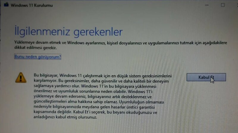 Bu bilgisayar, Windows 11 çalıştırmak için en düşük sistem ...