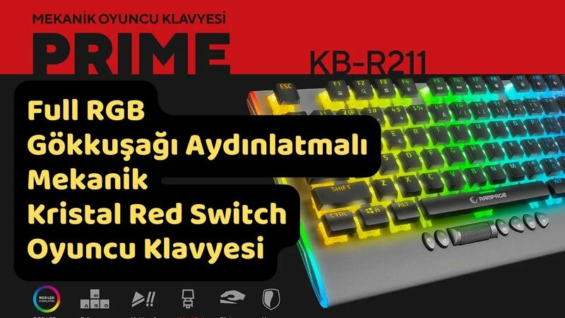 Rampage KB-R211 Prime RGB Backlight Kristal Red Switch Mekanik Gaming ...