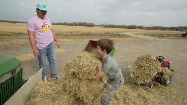 Playing with tractors moving hay and rocks | Tractors for kids ...