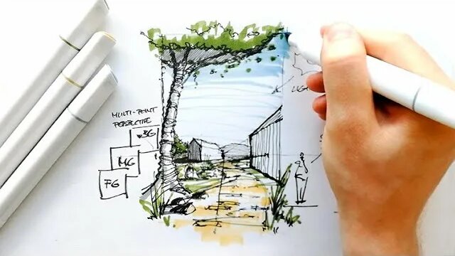 How to Draw Multi-Point Perspective Sketch w/ Color Markers (Tutorial ...