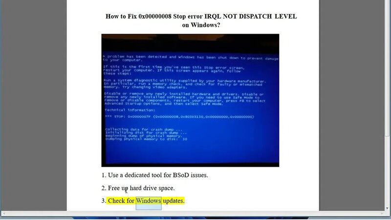 Fix 0x00000008 Stop error IRQL NOT Dispatch Level on Windows - Yandex ...