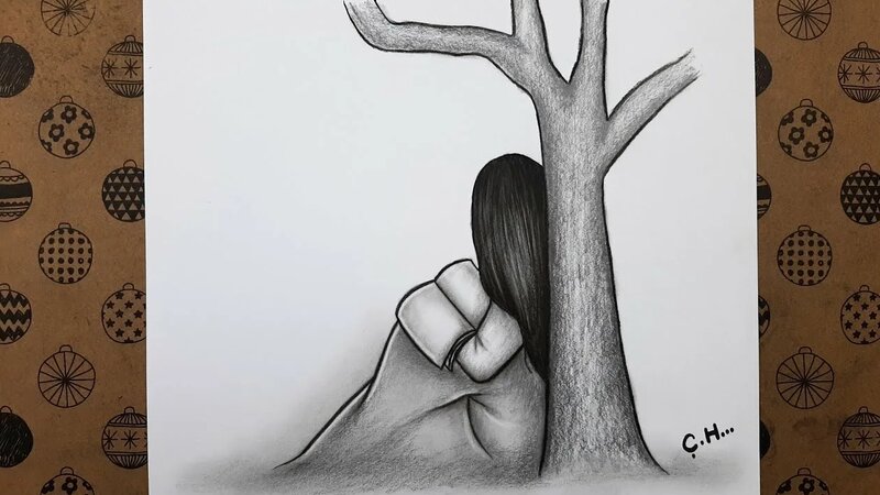 Kolay Karakalem Çizim Fikirleri, Agaç Altında Kitap Okuyan Kız Resmi ...